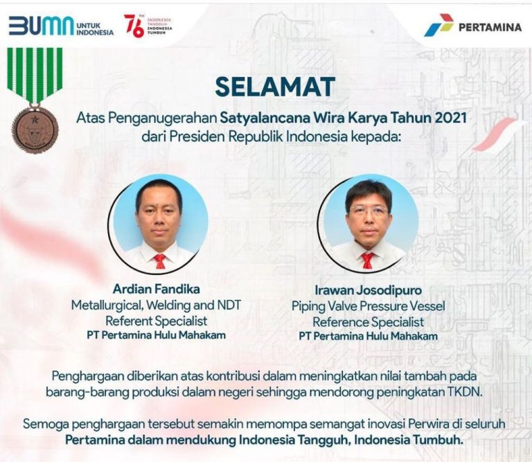 Dua Perwira Pertamina Mahakam Dianugerahkan Satyalancana Wira Karya » Berita energi & Minerba ...
